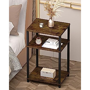 WOODYNLUX Night Stand 3-Tier Side Table, End Table with Shelves, Tall Bedside Table, Nightstand Accent Table for Living Room, Bedroom, Rustic.