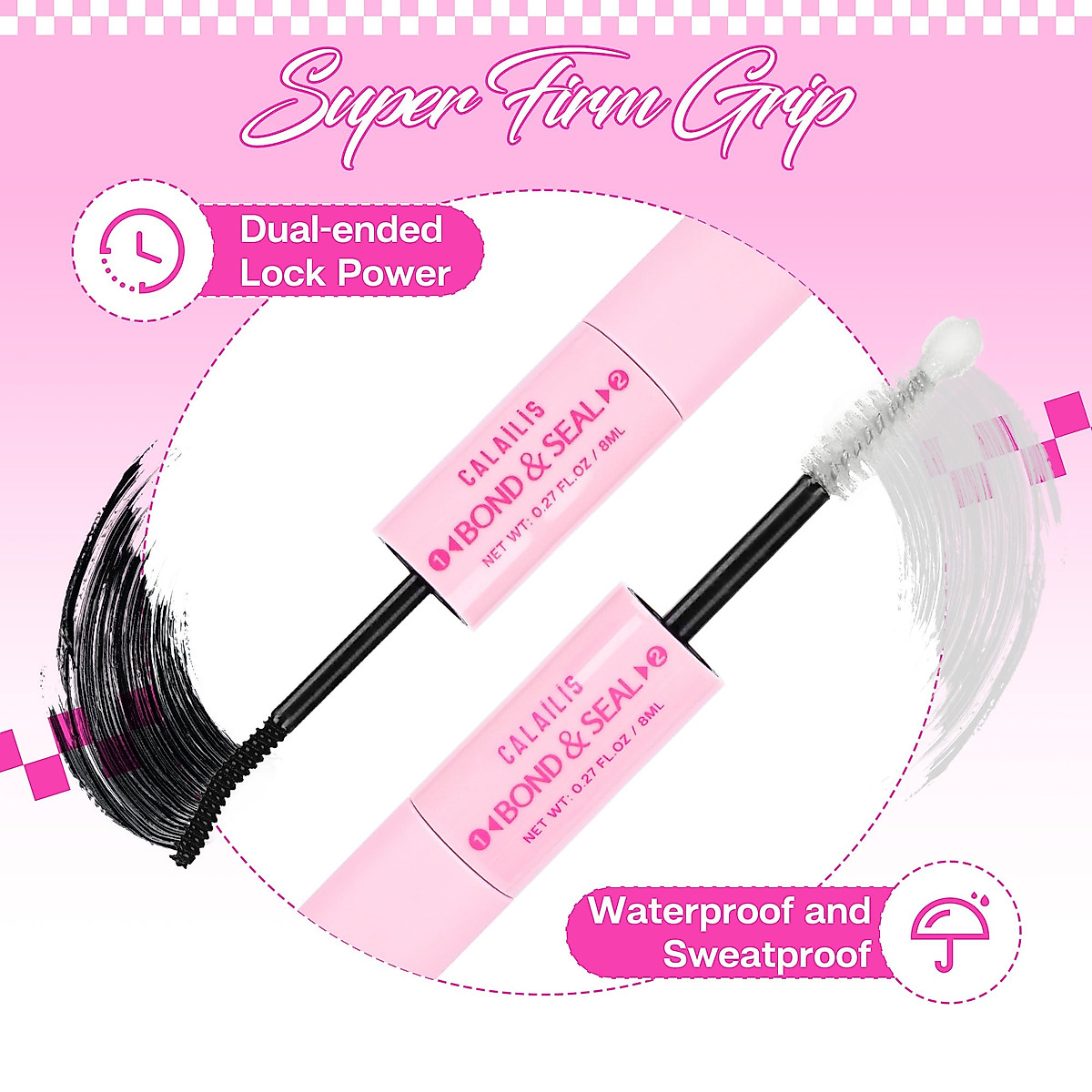 CALAILIS Lash Bond and Seal, Cluster Lash Glue Bond and Seal Lash Glue for Lash Clusters Super Strong Hold and Long Lasting 72 Hours Waterproof Non-irritating Individual Lash Glue for Cluster Eyelash