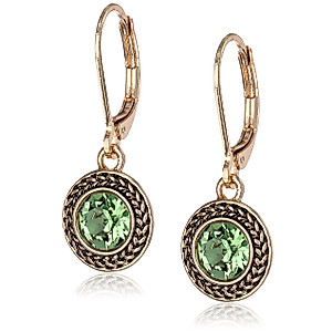 Napier "Color Declaration" Gold-Tone Green Leverback Drop Earrings