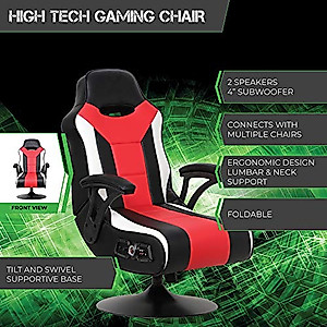 X Rocker Falcon Pedestal PC Office Computer Gaming Chair, 2.1 Wireless Audio System, Subwoofer, Padded Armrest, 5152501, 32" x 25" x 42", Black, Red, and White