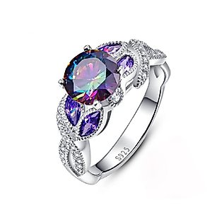 Awmnjtmgpw 925 Sterling Silver Rainbow Topaz Ring Women's Engagement Ring Princess Cut Diamond Ring Colorful Diamond Ring Size 6-10 (Size 8)