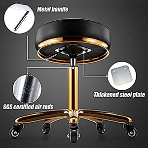 LWBLJX Metal Rolling Bar Stool Beauty Salon Medical Counter Makeup Chair with Swivel Wheels, PU Leather Seat & SGS Air Rods, Adjustable 44-59 cm(Color:DarkBlue)