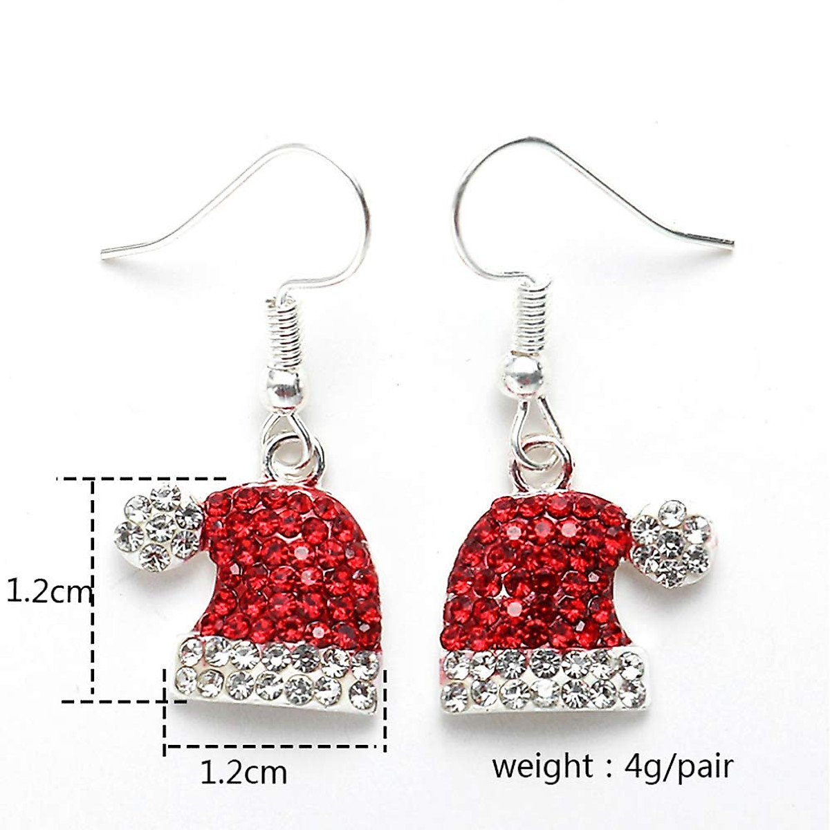 Christmas Dangle Stud Earrings Holiday Party Drop Earrings Enamel Crystal Santa Claus Bell Hat Earring Cute Christmas Costume Jewelry Women (Christmas hat earring)