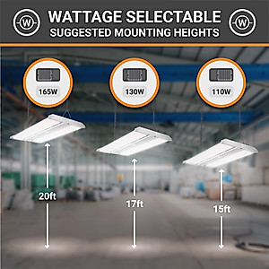 165W/130W/110W LED Linear High Bay Fixture, 2ft LED Shop Light, 4000K/5000K CCT, 400W MH Equal Warehouse Light for Indoor Commercial Warehouse and Shop Lighting, 100-277VAC, Tiltable Panels, White
