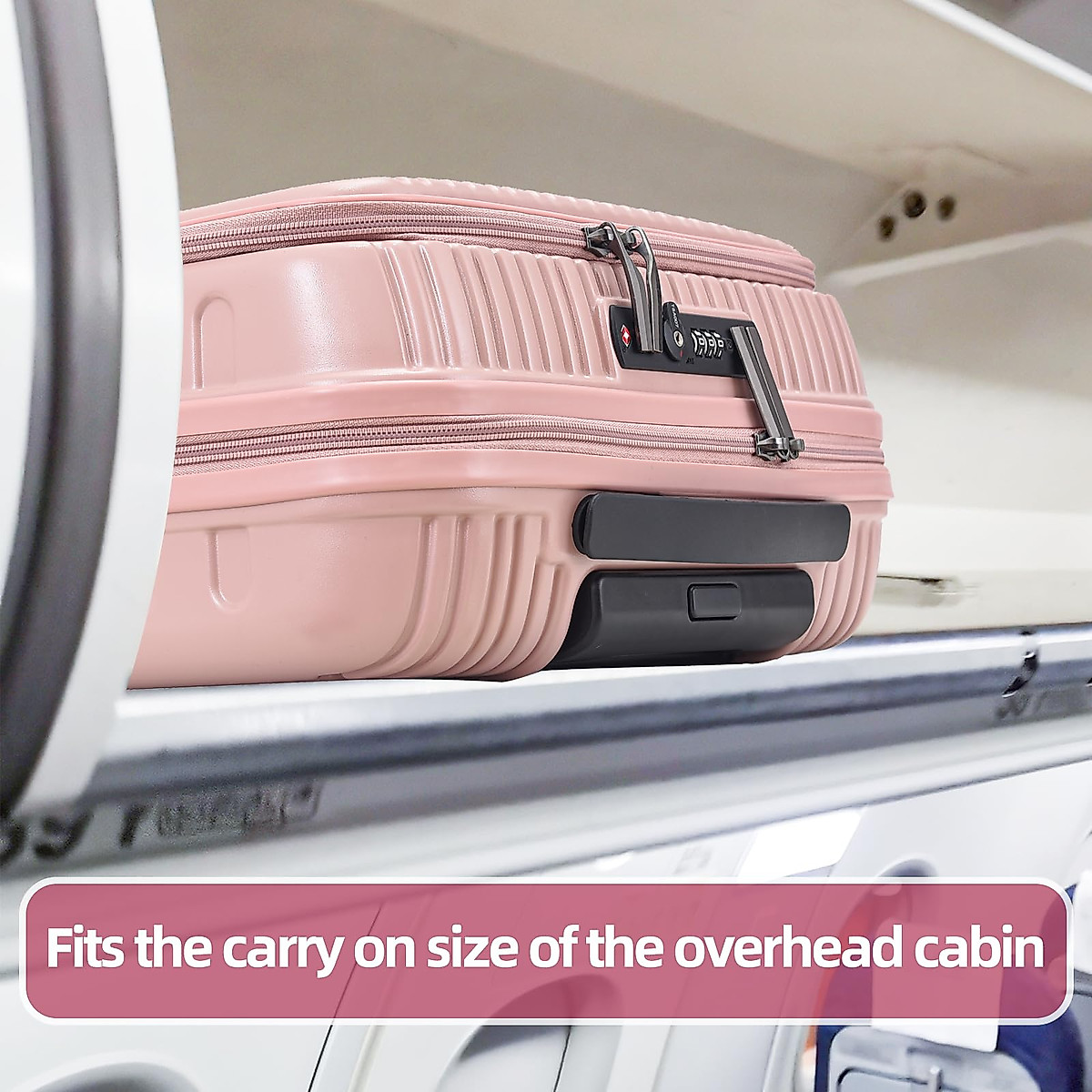 Kaleenie 2 Pieces 20/29 Luggage Sets, 20 Inch Cabin Luggage with Front Pocket & 29 Inch Side Opening Suitcase, Ligthweight ABS+PC Hardshell, Pink