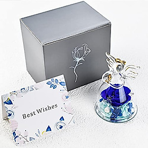 Vanleonet Preserved Flowers Valentine's Day Birthday Gifts for Mom Grandma Nana Girlfriend Wife,Pretty Blue Rose Angel Gifts for Women