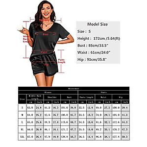 Litherday Women's Satin Silky Pajama Set Short Sleeve T-shirt with Shorts Set 2 Piece Pjs Lounge Set Black Medium