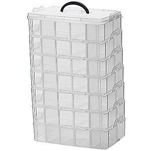 Sooyee 7 Layers Stackable Storage Container, 70 Adjustable Compartments Stackable Storage Container for Kids Toys, Art Crafts, Jewelry, Supplies, Mini Case & Letter Sticker Included,Clear