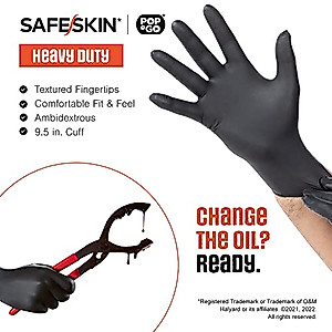 SAFESKIN* Nitrile Exam Disposable Gloves in POP-N-GO* Pack, Heavy Duty, Size X-Large, Powder-Free, Black - For Household Plumbing, Gardening, Painting - Exam Gloves, 40 Count