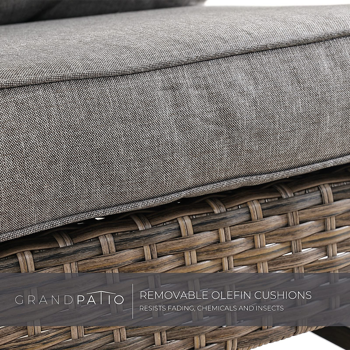 Grand patio Outdoor 3-Piece Aluminum Conversation Furniture Sofa Set Wicker Stationary Rockers with Wood Grain Finish and Coffee Table, Removable Olefin Cushion Dark Brown