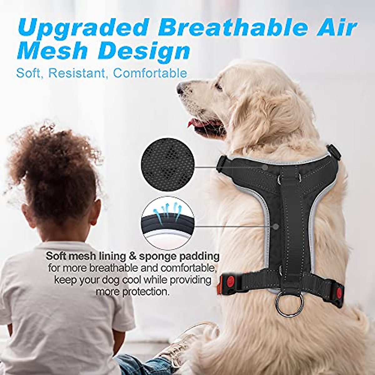 Supet Dog Harness No Pull, Dog Vest Harness with Dog Leash, No Choke Dog Harness Adjustable Reflective Heavy Duty Pet Harness with Easy Control Handle for Small Medium Large Dog