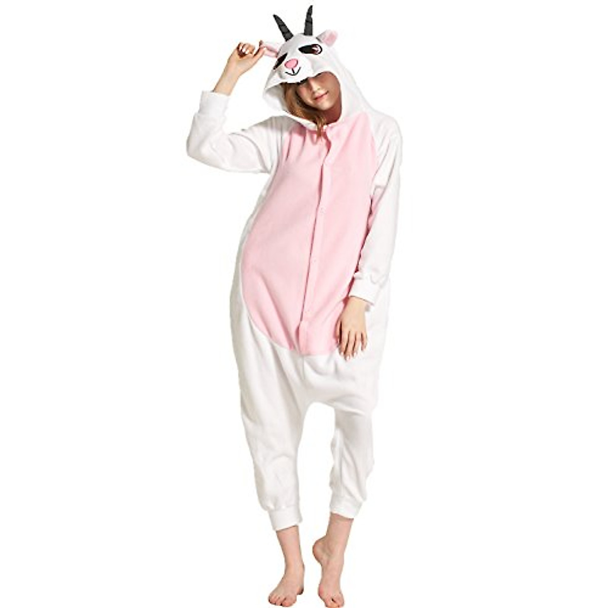 MizHome Halloween Costume Goat Hooded Pajamas Kigurumi Cosplay Goat L