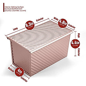 KITESSENSU Pullman Loaf Pan with Lid, 1 lb Dough Capacity Non-Stick Bakeware for Baking Bread, Carbon Steel Corrugated Bread Toast Box Mold with Cover for Baking Bread, Gold