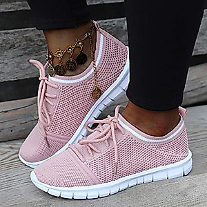 justHIGH Women's Athletic Road Running Mesh Breathable Casual Sneakers Lace Up Comfort Sports Student Fashion Tennis Shoes Pink