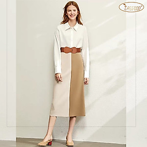 JASGOOD Women Stretchy Belt for Dresses Vintage Elastic Wide Waist Belt, D-Black+White+Brown