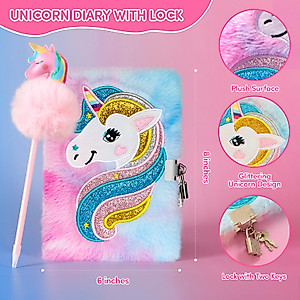 Unicorn Gifts for Girls, 10 PCS Unicorn Toys with Light Up Star Pillow Plush Diary DIY Water Bottle Kits for Girls' Birthday, Christmas and Halloween, Rainbow Unicorn Gift Set for 3-12 Years Old Girls