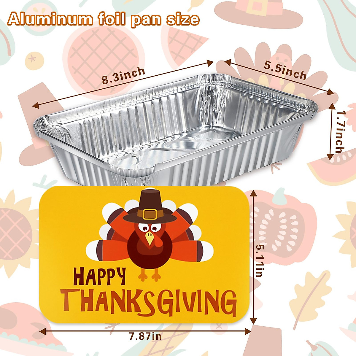 WYTAOHZL 60Pack Thanksgiving Tin Foil Pans with Lids Disposable Foil Food Containers Aluminum To Go Food Containers Thanksgiving Leftover Containers Take Home Containers For Cooking Heating Roasting