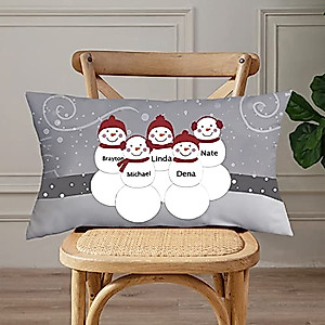 Rualight Snowman Family Personalized Lumbar Throw Pillow, Family Custom Name Pillow Set, Pillowcase and Pillow Core, Christmas Home Decor, Gifts for Christmas, 20x12in