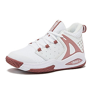 AND1 Takeoff 3.0 Girls & Boys Basketball Shoes, Boys High Top Sneakers - White/Light Pink, 2 Little Kid