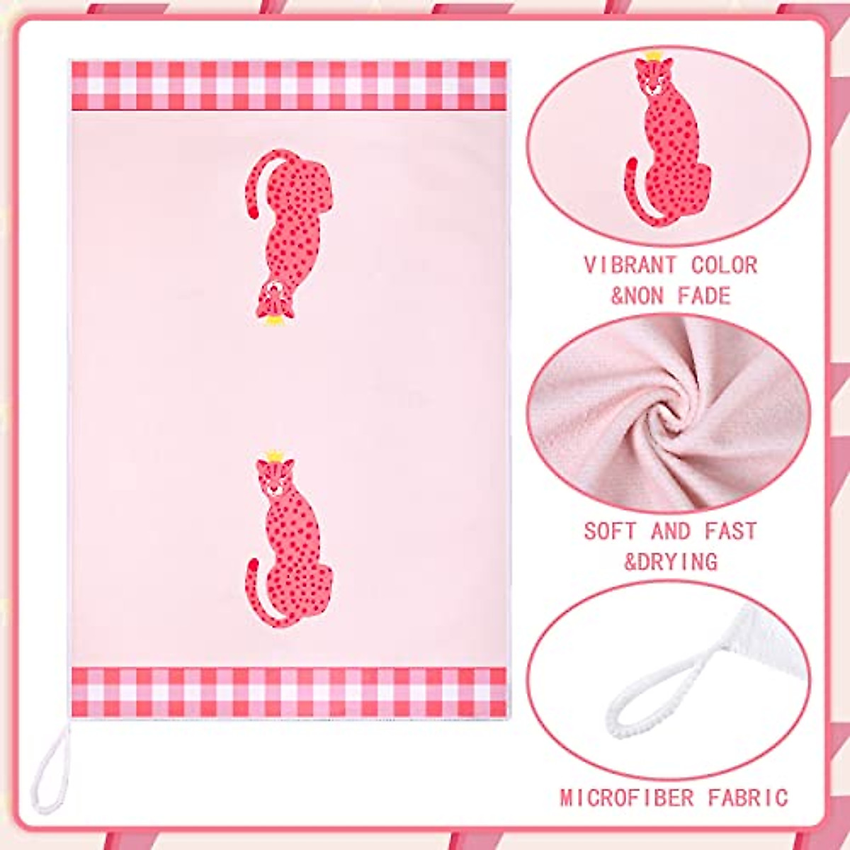 Oudain Set of 4 Pink Kitchen Towels Preppy Howdy Microfiber Dish Towels 16 x 24 Inch Smile Face Leopard Lightning Howdy Pink Decorative Hand Tea for Face Kitchen Bathroom College Dorm
