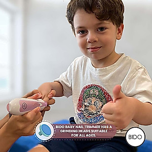 BİDO Baby Nail Trimmer File Electric-Safe Baby Nail Clippers,Manicure Kit for Newborn Toddler and Kids,12 Grinding Heads and LED Light, Pink or Blue (Pink)