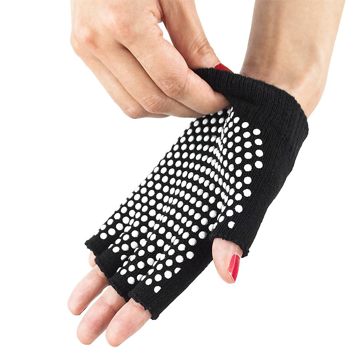 Crown Sporting Goods Fingerless Yoga Gloves with Slip-Free Texturizing Beads, Black