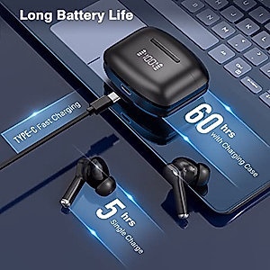Kargebay Wireless Earbuds, Bluetooth 5.3 Stereo Earphones, 60H Playback LED Power Display Bluetooth Headphones in-Ear with Noise Cancelling Mic Premium Deep Bass Headset for Sports and Work