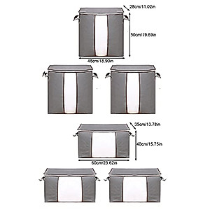 6 Packs Clothes Storage Bags - Foldable Large Capacity Organizer with Reinforced Handle Sturdy Zipper Large Clear Window (Gray)