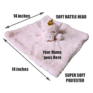 SONA G DESIGNS Unicorn Lovey Lovie Security Blanket with Rattle -Can be Custom Personalized (Pink Unicorn with Embroidered Name)