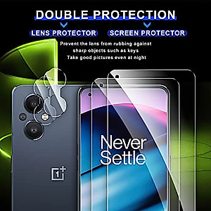 Ogrish 2 Pack Tempered Glass Screen Protector for OnePlus Nord N20 5G with 2 Pack Camera Lens Protector,Anti-Fingerprint,Shatter Proof,HD Clarity
