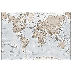 Large Map Of The World – Silk Art Print World Map – Neutral Tones - 23 x 33