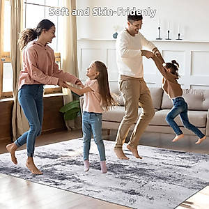 Washable Abstract Area Rug, 5x7 Grey Modern Living Room Rug, Non-Slip Non-Shedding Bedroom Rug, Indoor Rugs, Stain Resistant Rug for Dining Room, Bedside, Kitchen, Entryway and Dorm