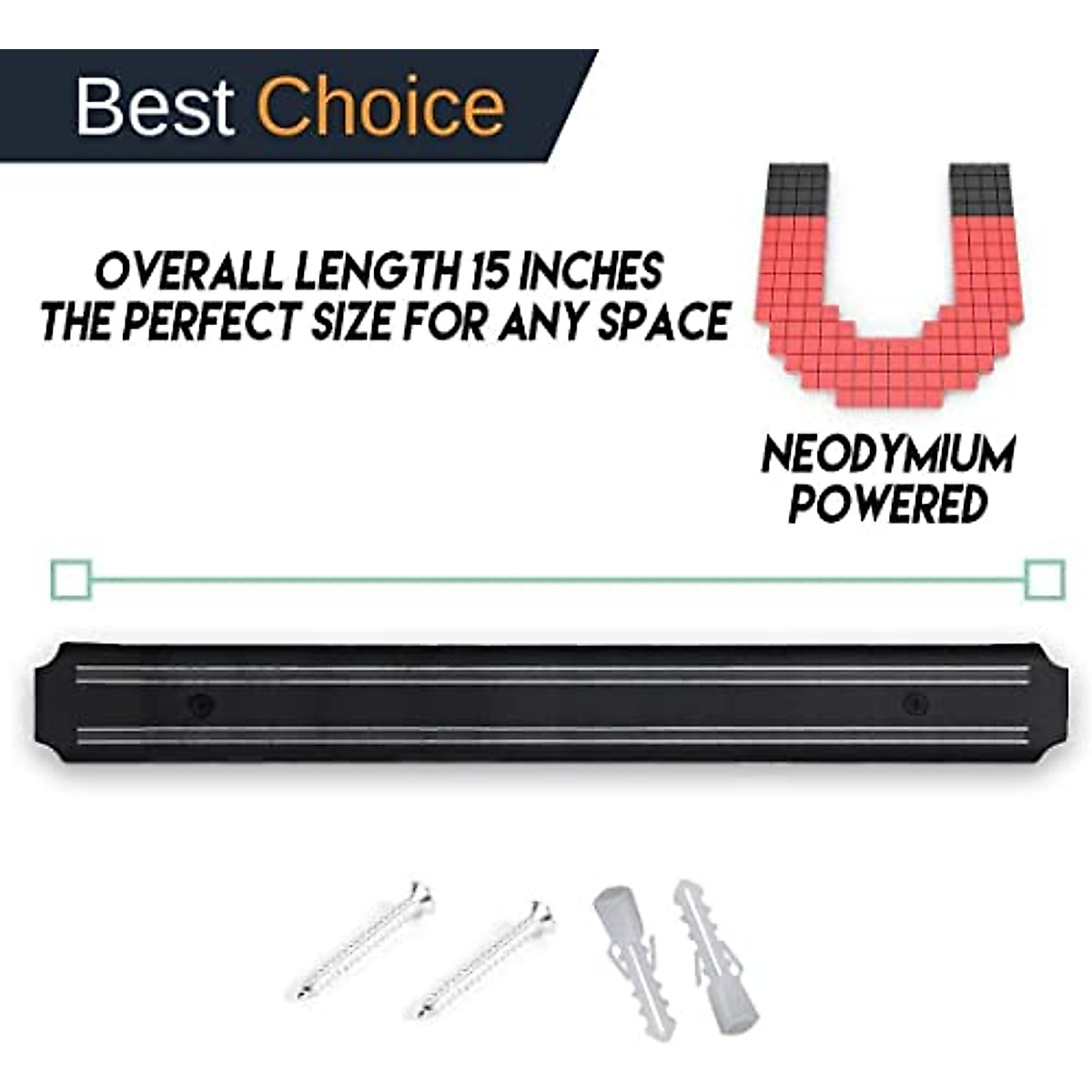 Magnetic Knife Holder for Wall, 15 Inch Knife Magnetic Strip, Space-Saving Magnetic Knife Holder, Strong Powerful Magnetic Knife Strip, Punch-Free Multipurpose Magnetic Knife Rack