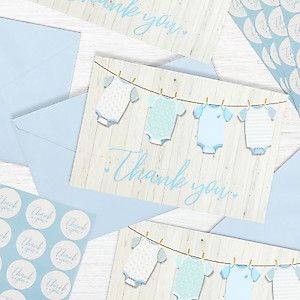 Pipilo Press 60 Pack Boy Baby Shower Thank You Cards with Blue Envelopes, Cute Stickers, Blank Inside (6 x 4 In)