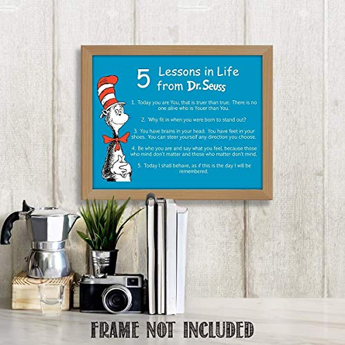 Dr. Seuss Quotes Wall Art Sign-"5 Lessons in Life"- 8 x 10" Art Wall Print- Ready to Frame. Funny Home, Office & Class Décor. Designed for Kids, Applies To All. Makes an Amusing Conversation Starter.