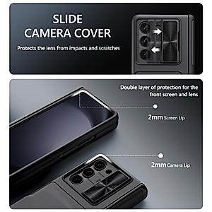 GBEE for Samsung Galaxy Z Fold 5 Case with Kickstand & Screen Protector & Card Holder & Sliding Camera Cover & Hinge Protection, Durable Rugged Stand Wallet Phone Case for Galaxy Z Fold 5 2023, Black