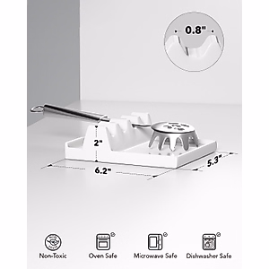 LE TAUCI Ceramic Spoon Rest for Stove Top, Spoon and Lid Rest for Kitchen Counter, Spoon Holder with Drip Pad for Multiple Utensils, Heat-Resistant, Housewarming Present - 6.2 inch, Set of 1, White