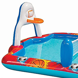 Banzai Outdoor Inflatable Sports Arena 4 in 1 Play Center Water Park Pool with Soccer, Volleyball, and Basketball Sports Ball, Ages 3+