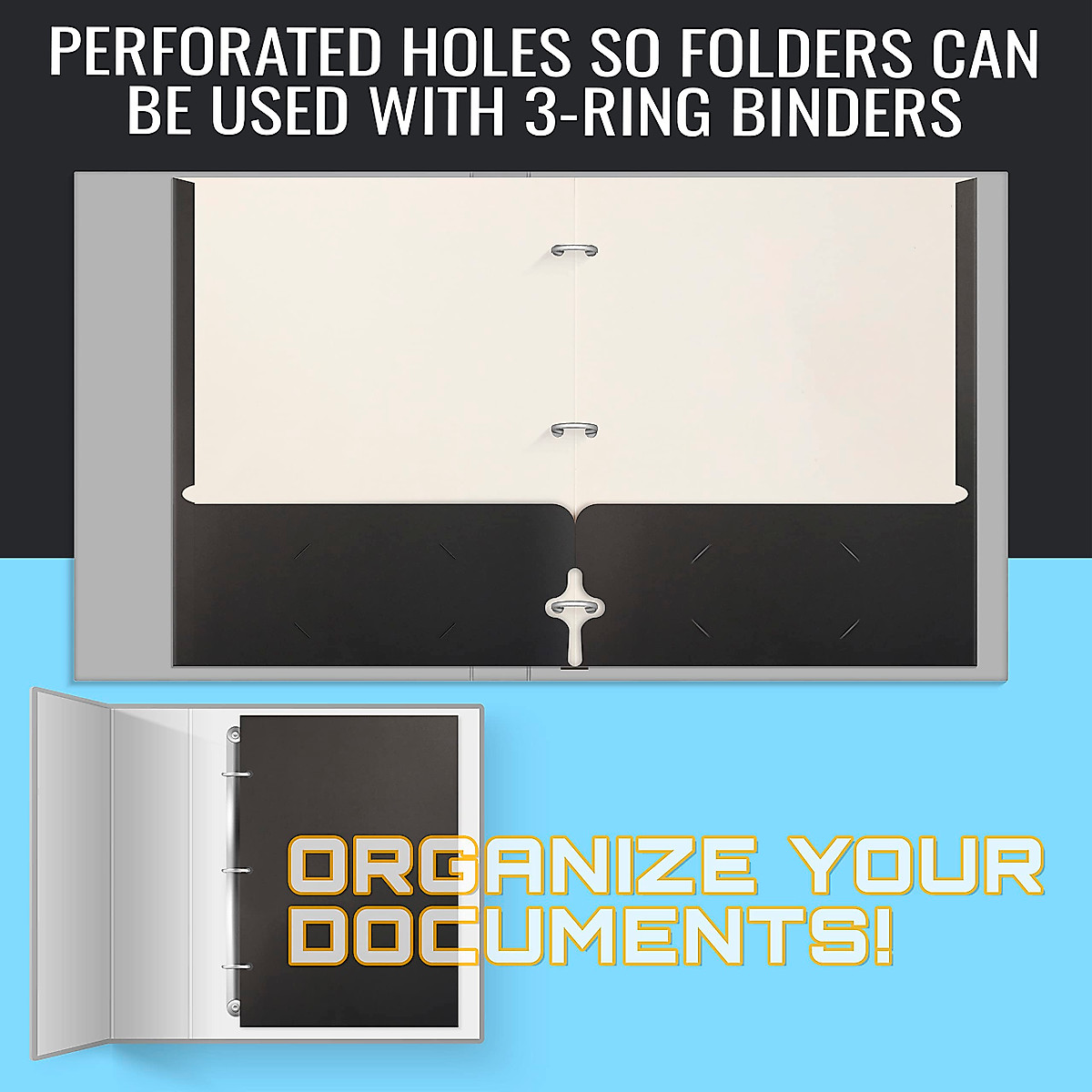 Two Pocket Portfolio Folders, 50-Pack, Black, Letter Size Paper Folders, by Better Office Products, 50 Pieces, Black