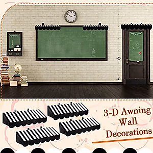 Tallew 4 Piece 3D Awning Wall Decorations Stripes Paper Awning Kids Awnings Circus Birthday Party Decor Carnival Theme Party Decorations for Doors Window Wall Classroom Home Concession Room(Black)