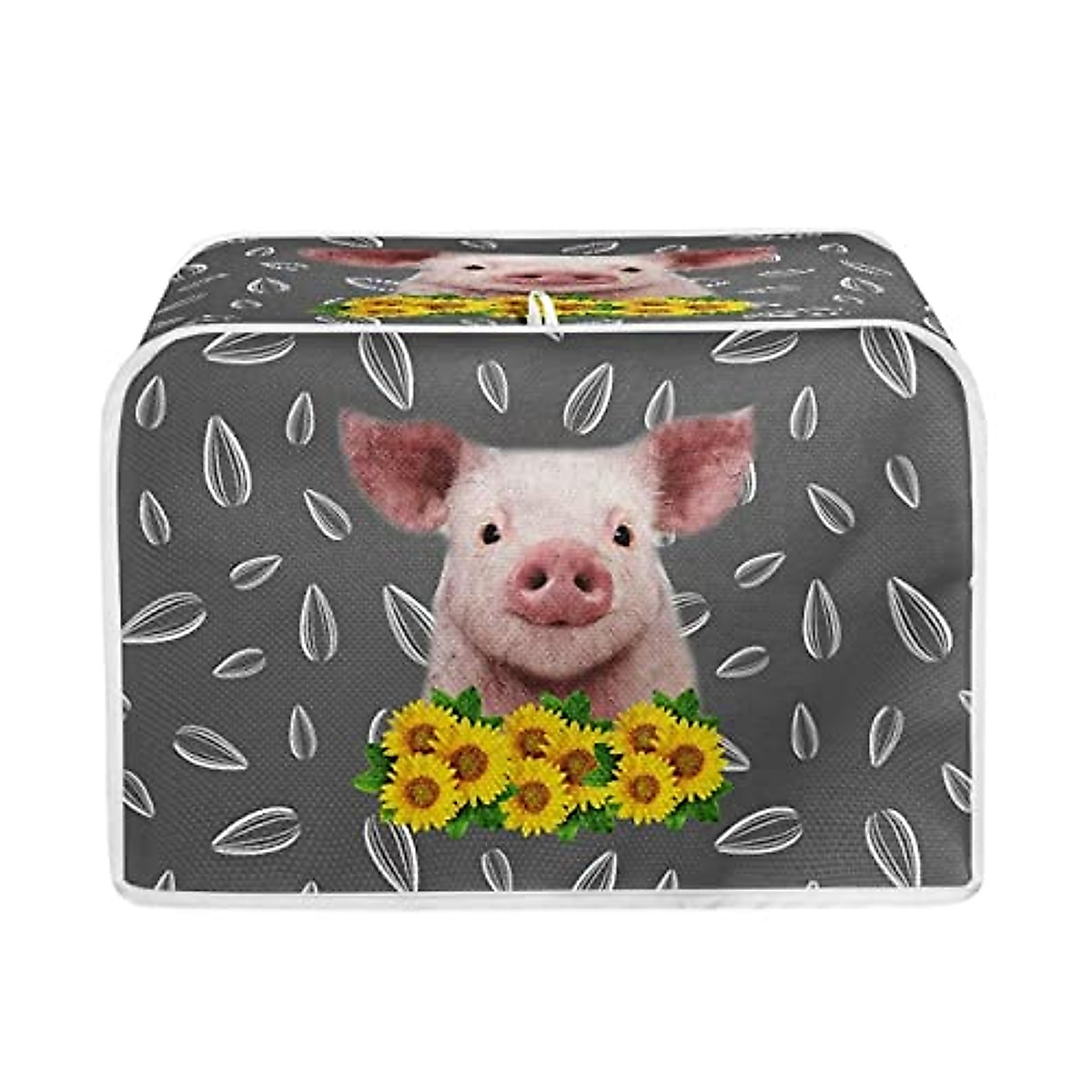 FUIBENG Cute Pig With Sunflower Toaster Covers 2 Slice Fingerprint And Greasy Protection Break Maker Cover Washable Kitchen Appliance Organizer Bag for Most Standard Toasters -S