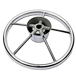 13-1/2“ Boat Steering Wheel Stainless Steel 5 Spoke Destroyer Style Steering Wheel with Knurling for Marine Yacht Boat