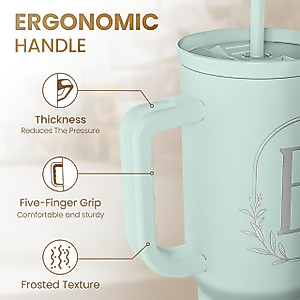 Personalized Monogrammed Tumbler with Handle 40oz, Letter B Tumblers Insulated Coffee Travel Cup, Custom Initial Gift for Women Girls Friends, Monogram Gift for Christmas Birthday Mothers Day