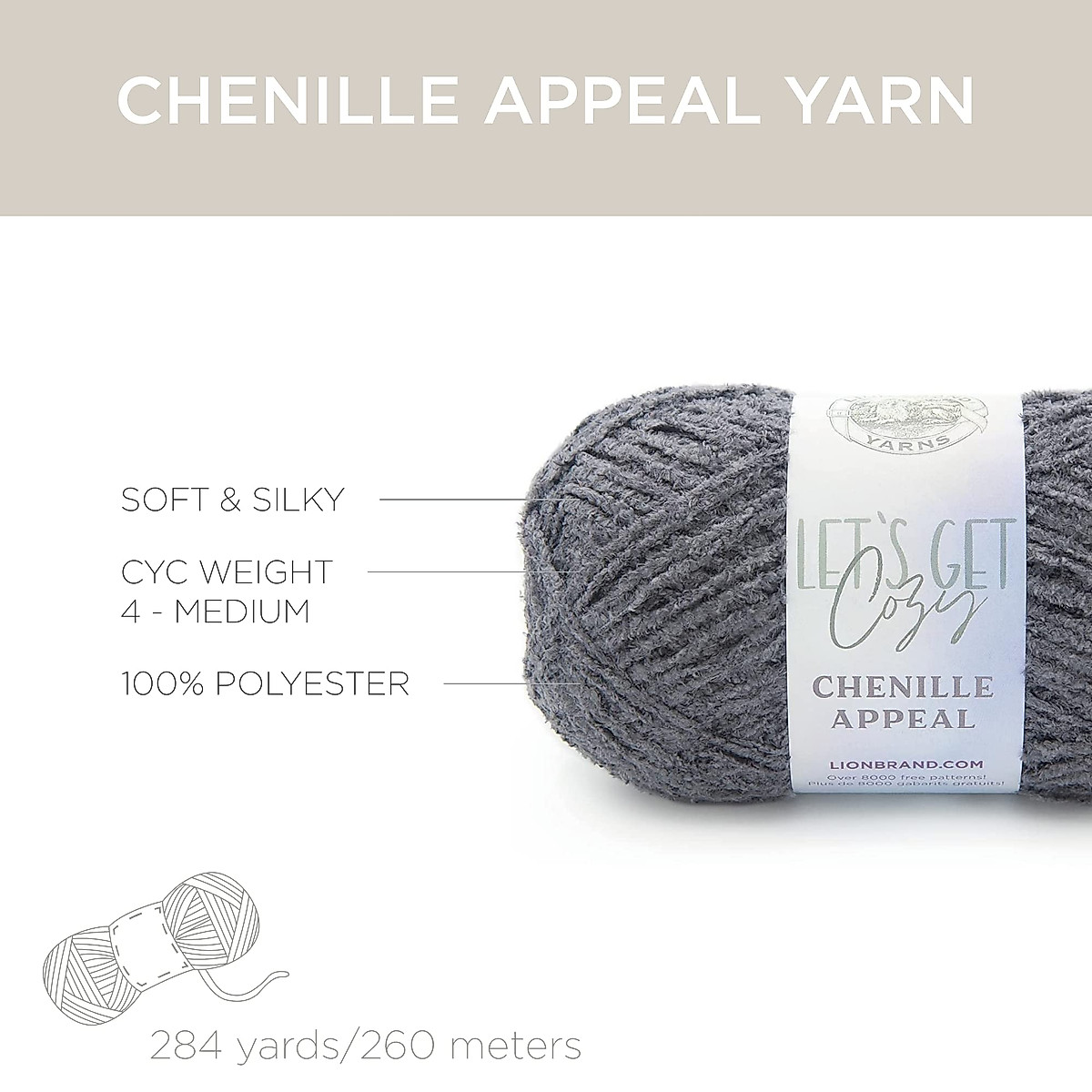 Lion Brand Yarn Chenille Appeal Yarn, Storm Front, 1 Count (Pack of 1)