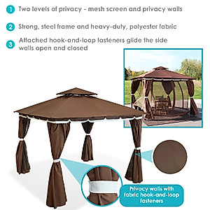 Sunnydaze 10 x 10 Foot Soft-Top Patio Gazebo with Screens and Privacy Walls - Great for Backyard, Garden or Deck - Brown