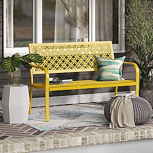 Grand patio Outdoor Bench, Garden Benches with Anti-Rust Metal Powder Coated Frame, Patio Bench for Front Porch Park Outside Furniture Decor, Sunflower Yellow