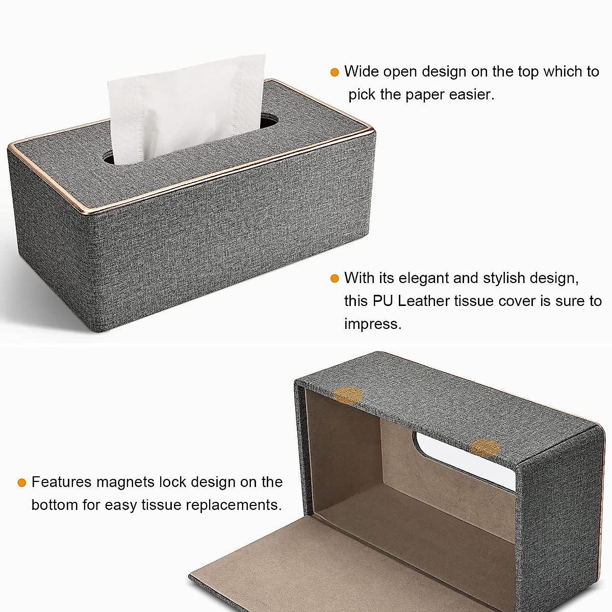Tissue Box Cover Rectangular, PU Leather Tissue Box Holder for Kleenex,Napkin,Tissue Box Covers Rectangle for Bathroom Car Home Office Decorative 9.84"X5.23"X3.77" Grey