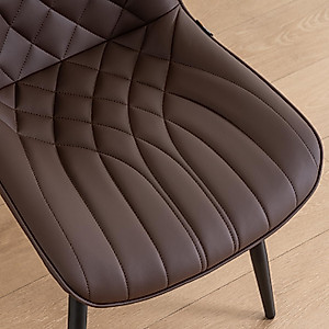 YOUNUOKE Dining Chairs Set of 2 Mid Century Modern Kitchen Chair Comfortable Upholstered Faux Leather Dinner Chairs for Kitchen Dining Room, Brown