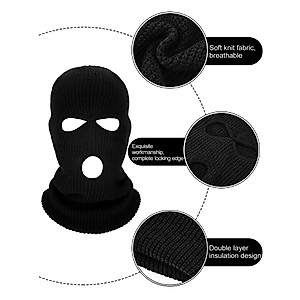 Geyoga 3 Pcs 3 Holes Ski Masks Knitted Full Face Cover Winter Balaclava Ski Mask for Outdoor Sports Men Women(Black, Army Green, Grey)