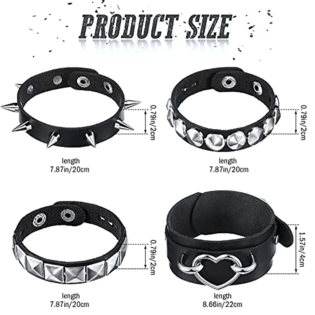 4 Pieces Goth Bracelets for Women Punk Leather Bracelet Punk Rock Accessories Spike Bracelet Gothic Spike Rivet Cuff Bracelet Adjustable Goth Cuff Wristband Metal Studded Buckle Wristband
